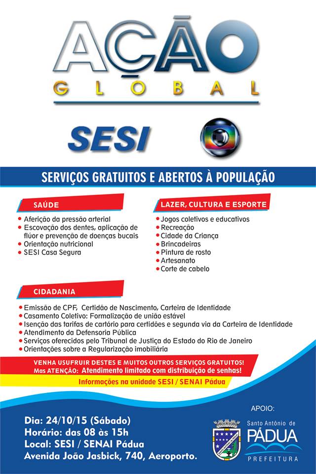 D.B. Informações: SESI e Rede Globo realizarão o Ação Global no SESI ...
