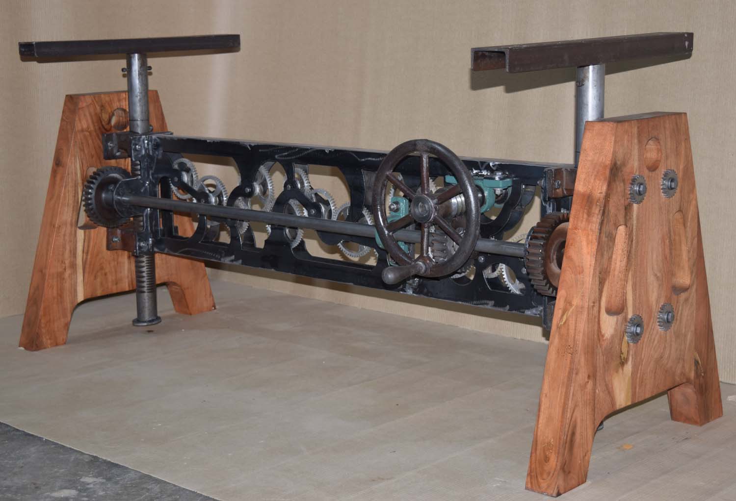 Industrial Metal Crank Table, Height Adjustable Table Bases