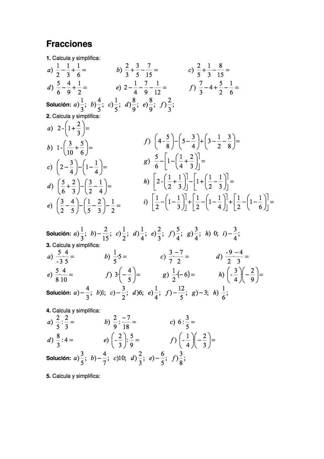 Ejercicios De Fracciones