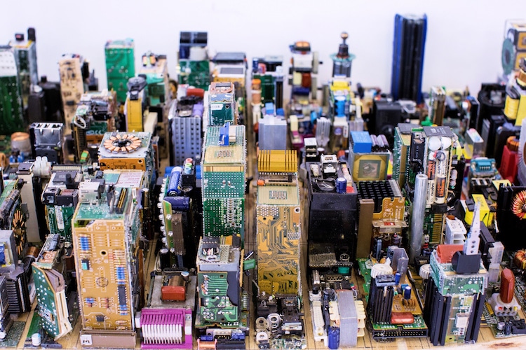 Trick Eye Museum: Model of Manhattan City from pieces of recycled computer