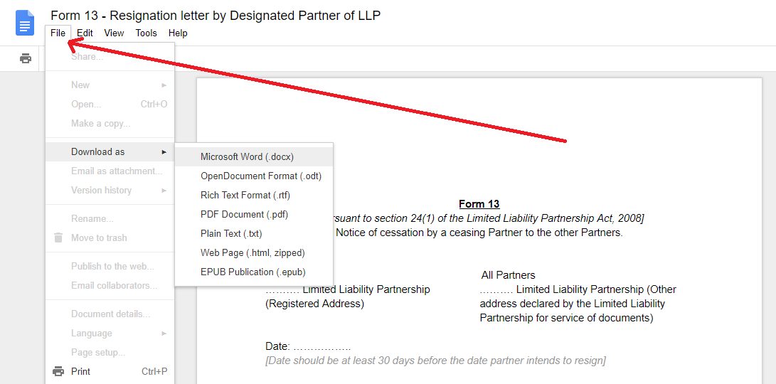 Write Letters online: Form 13: Resignation Letter by Designated Partner ...