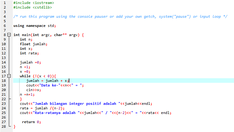 Program menghitung nilai rata-rata dari integer positif ~ safirizky blogs