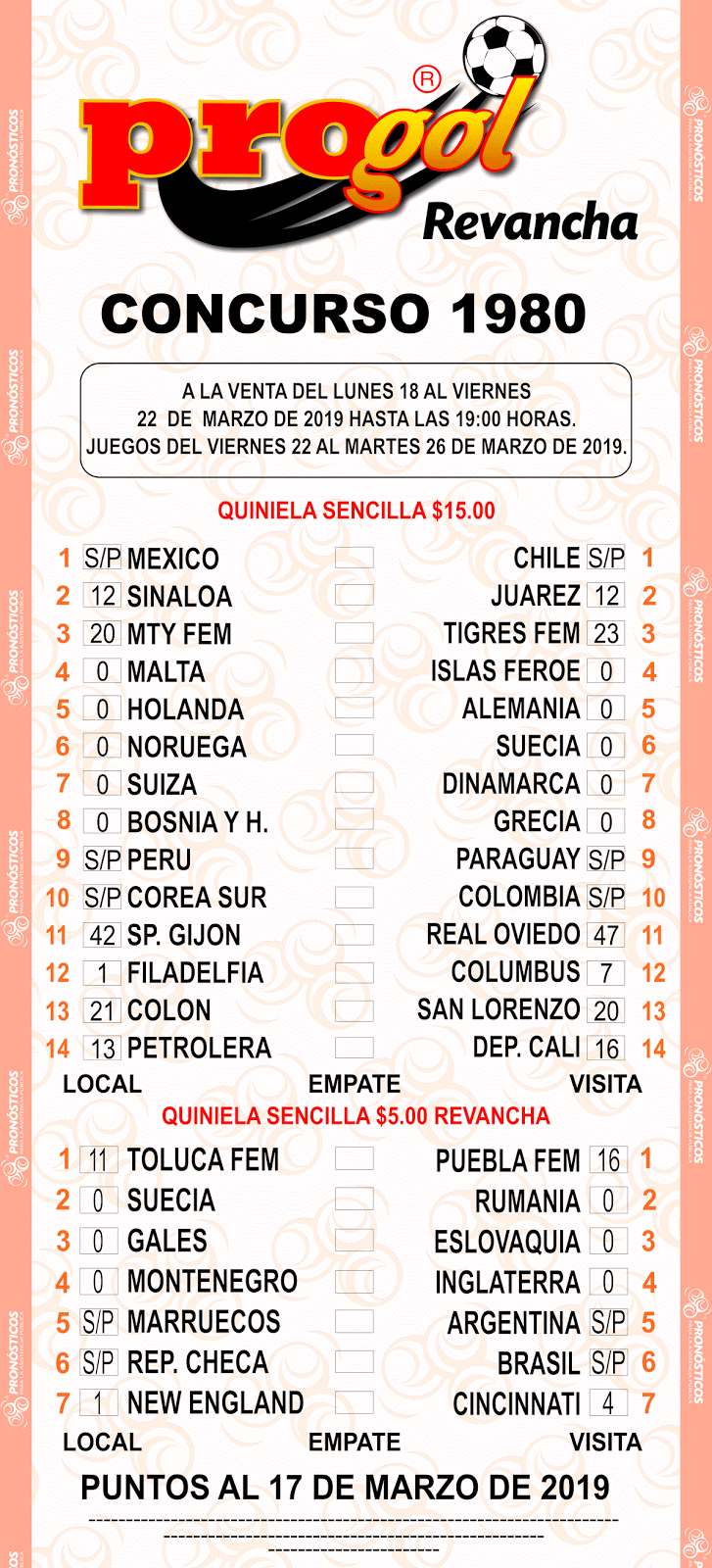 ProGol-Quinielas: Progol Revancha 1980