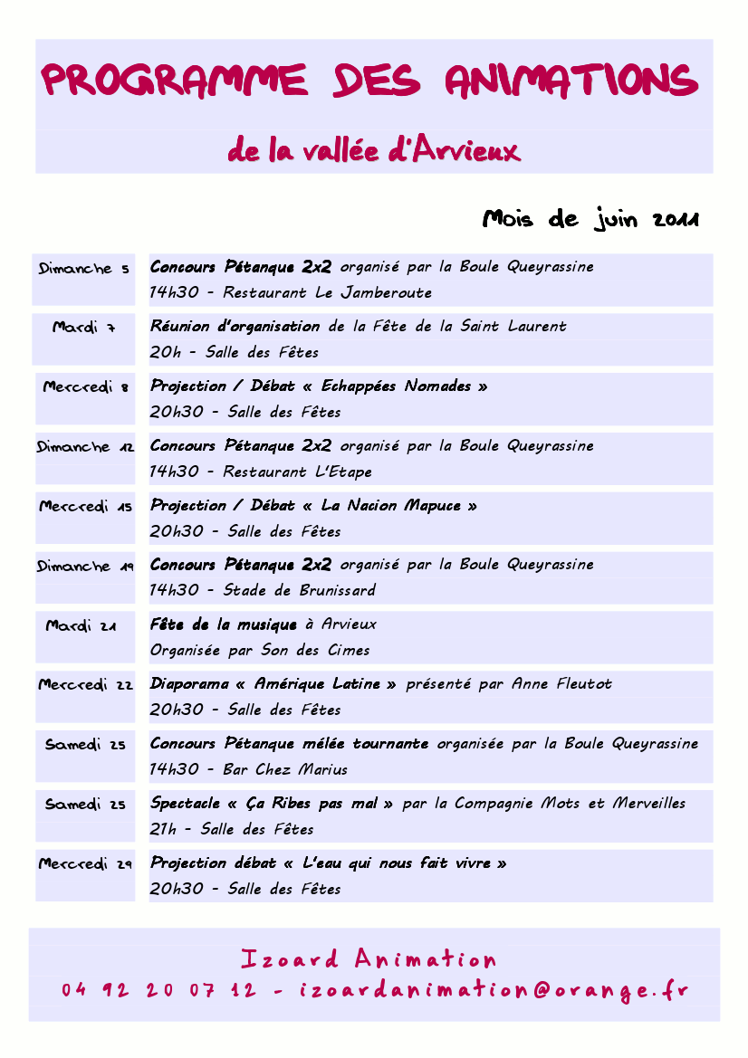 IZOARD ANIMATION: Programme Animations Mois de Juin