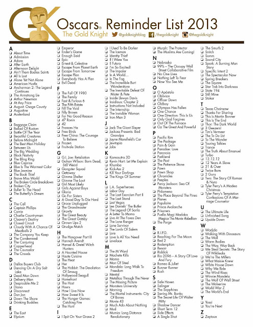 Oscars 2014: Printable Best Picture Reminder List | The Gold Knight ...