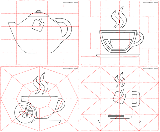 Four grid: Free printable Tea grid line drawing worksheet/activity for kids
