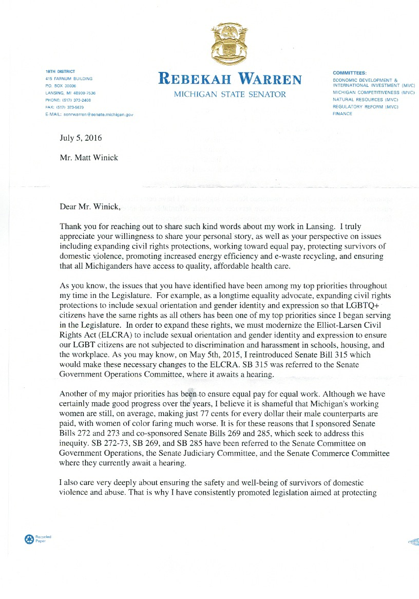 Mattsletters: Michigan State Senator Rebekah Warren from 18th District Mattsletters: Michigan State Senator Rebekah Warren from 18th District
