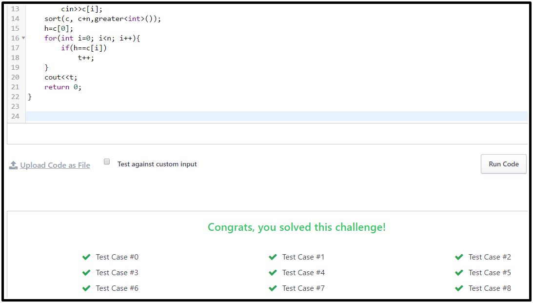 Birthday Cake Candles Hackerrank Solution in C | C++ Bonus