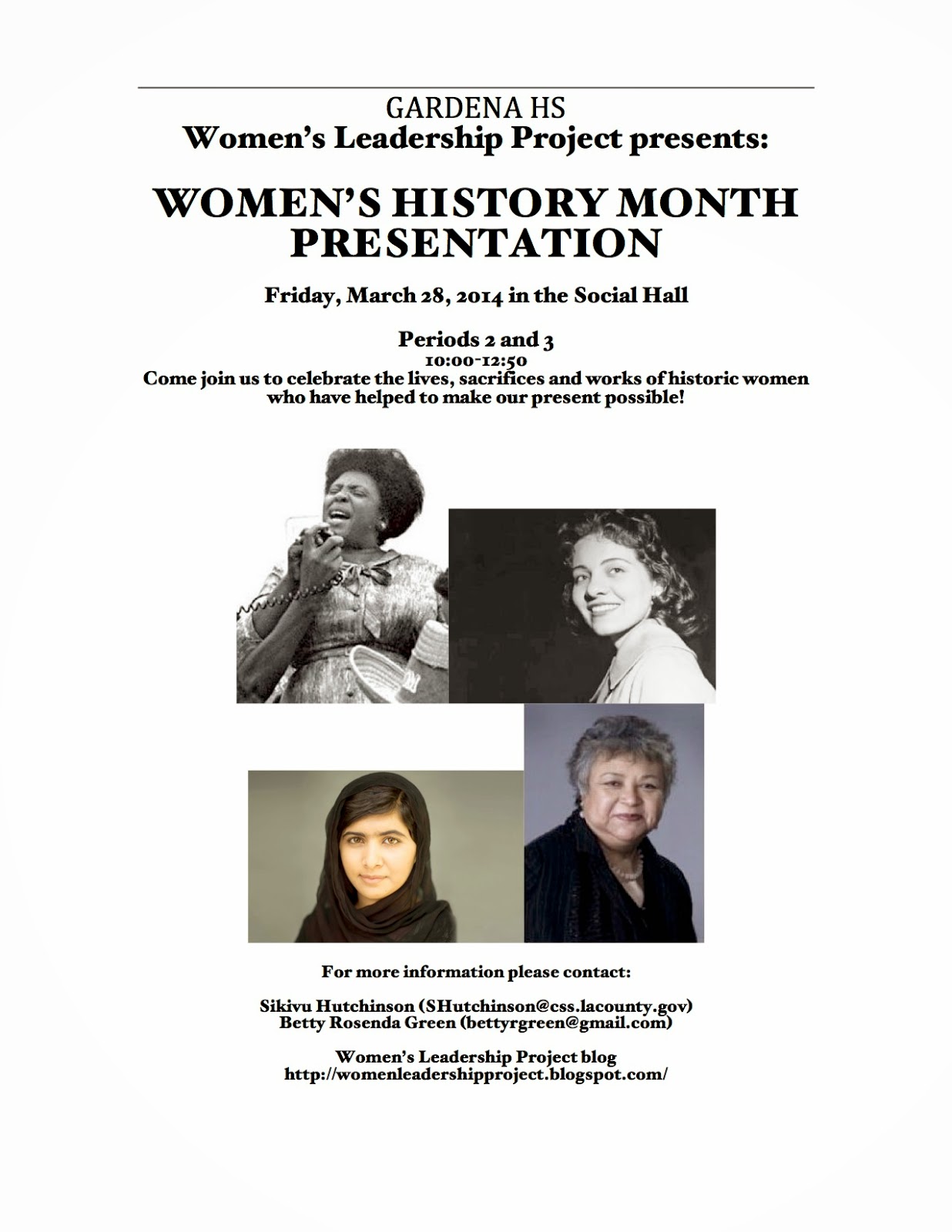 Women's Leadership Project: Women's History Month Presentation: Friday ...