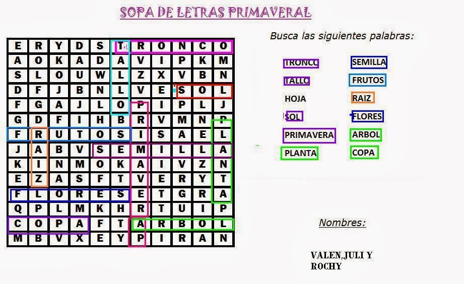 Colegio Santa Rosa A-27: Sopas de letras primaverales