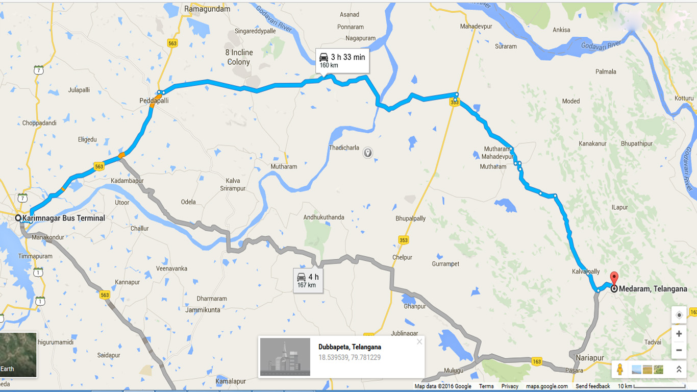 Route Map for Medaram Jatara ~ Medaram Sammakka Sarakka Jathara