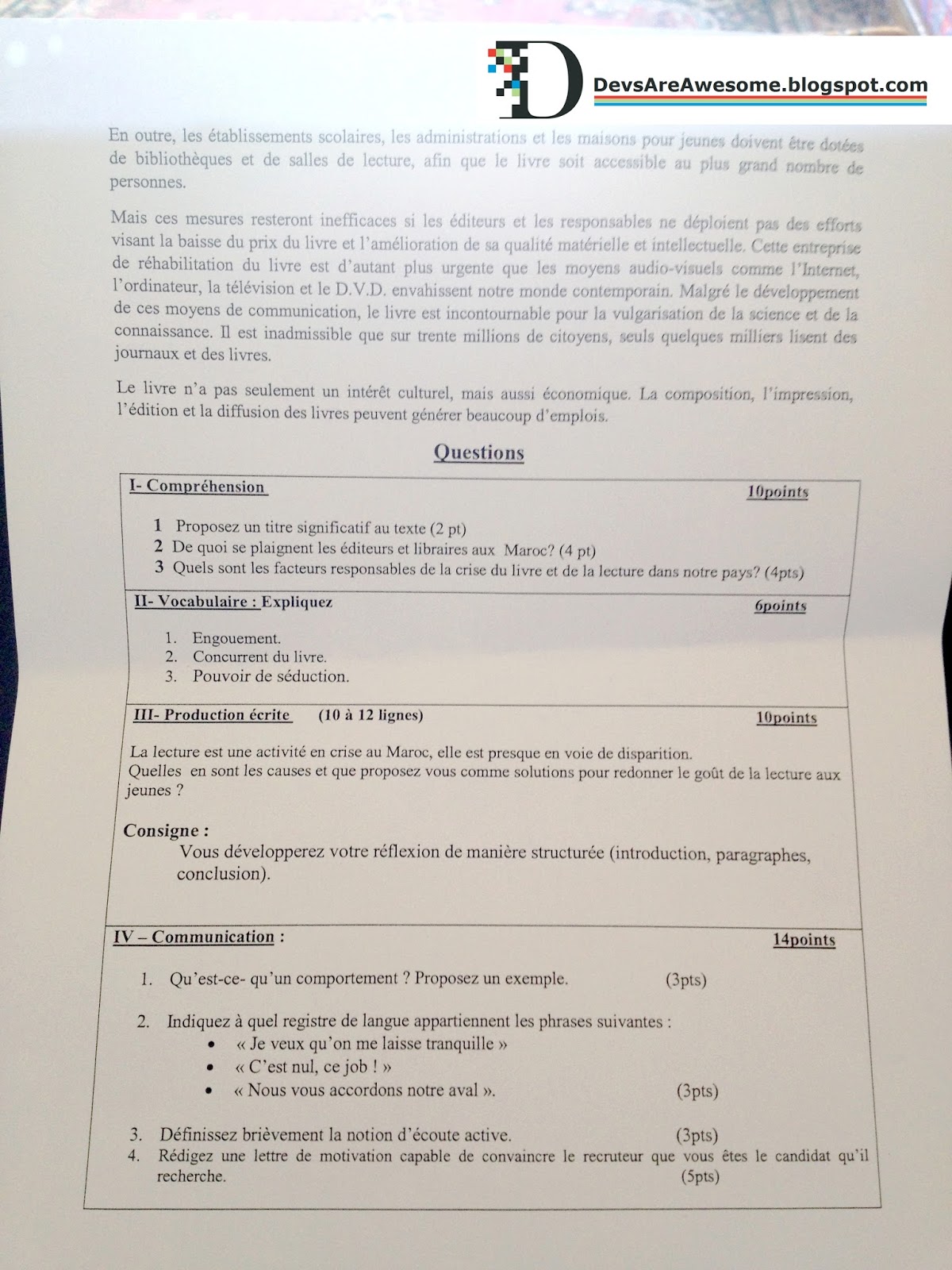 Developers Are Awesome: [EFF] Examen de fin de formation Communication