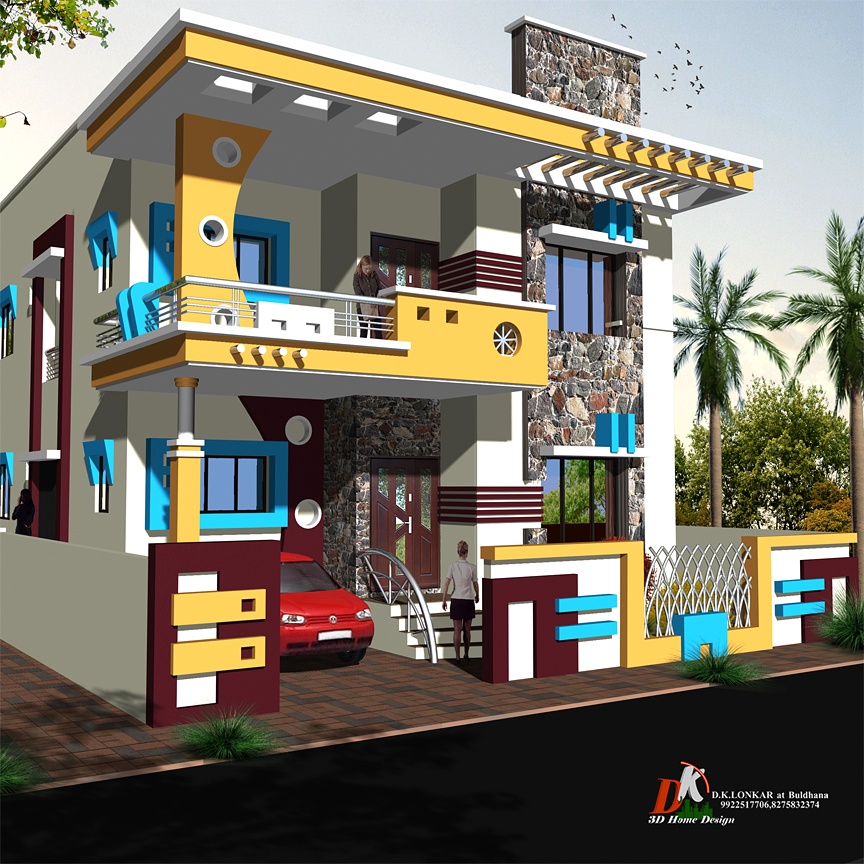 Single story yellow color house design