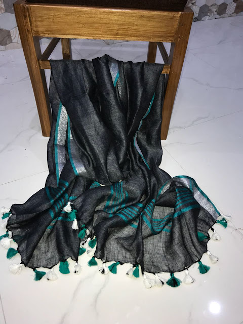 Latest Pure Plain Lenin/Linen Sarees with contrast blouse