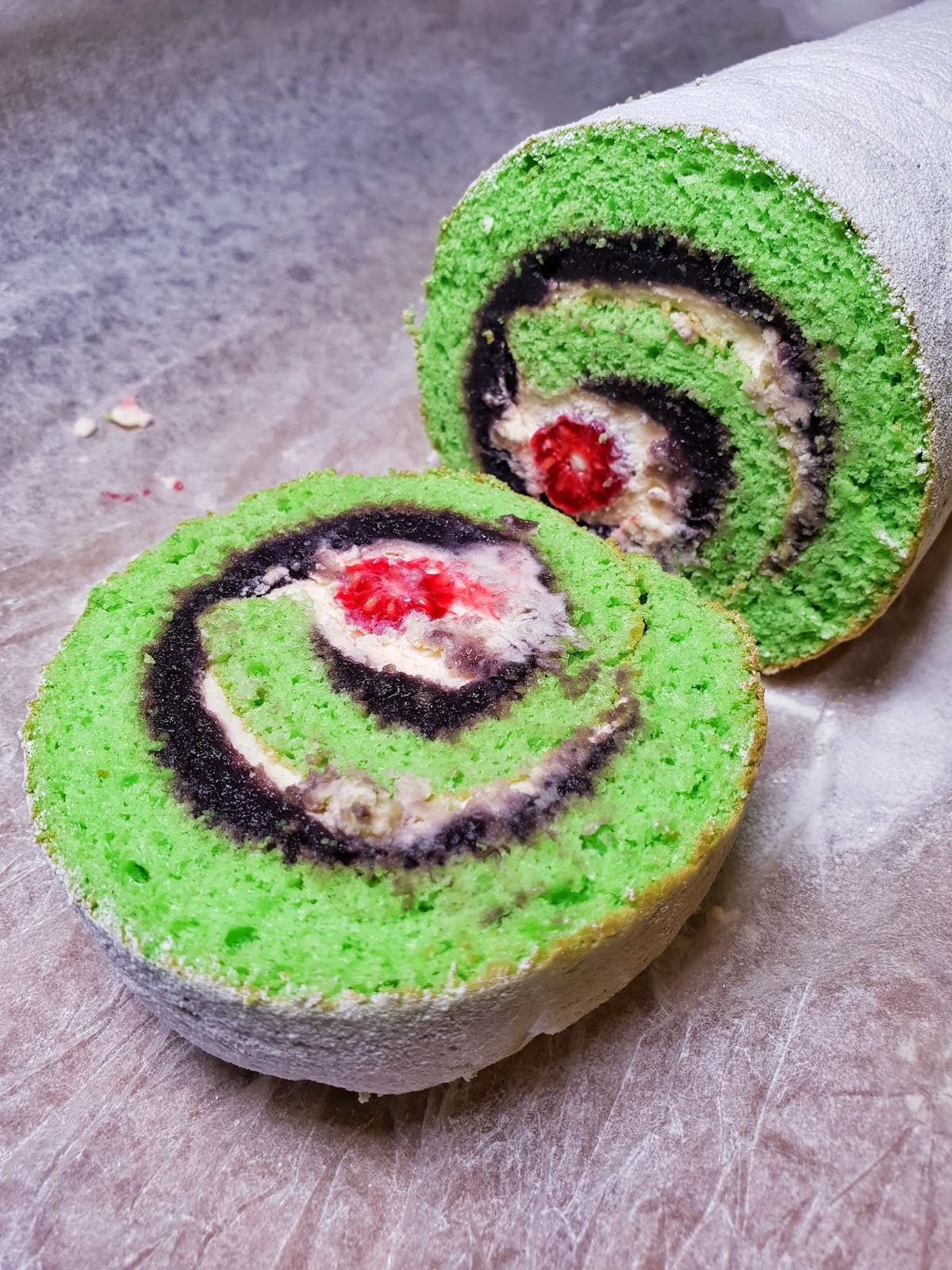 Pandan Ube Roll Cake – Recipe