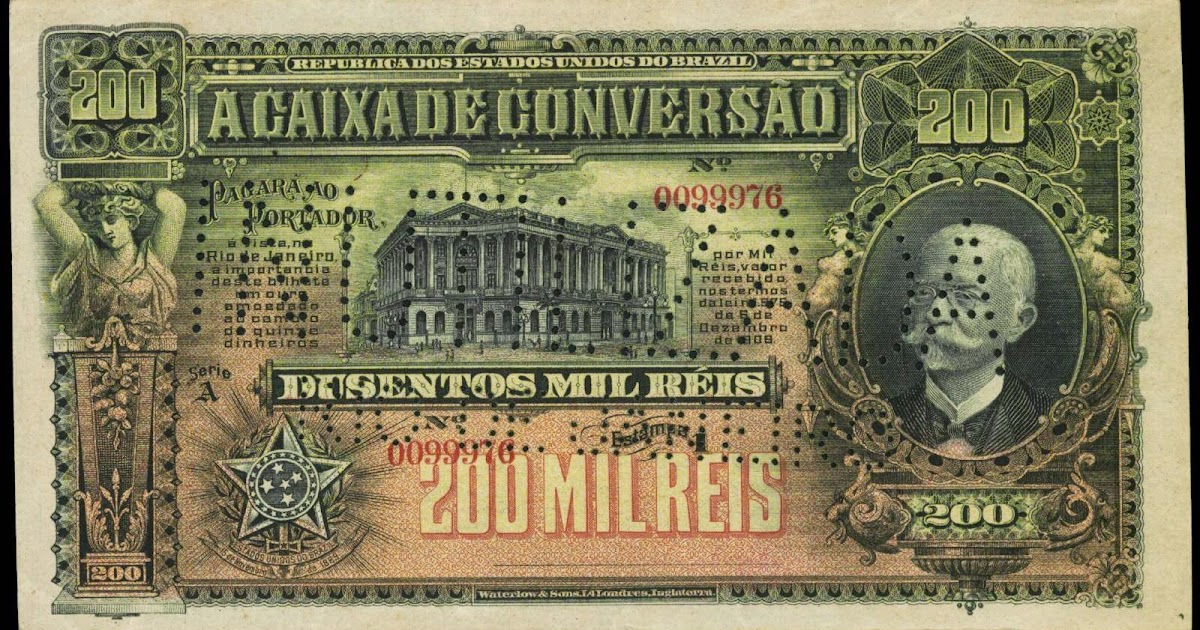 Brazil 200 Mil Reis banknote 1906 Caixa de Conversao|World Banknotes ...