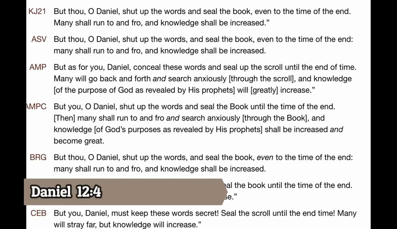 DANIEL 12:4 KJ21 But thou, O Daniel Shut up the words are seal the book ...