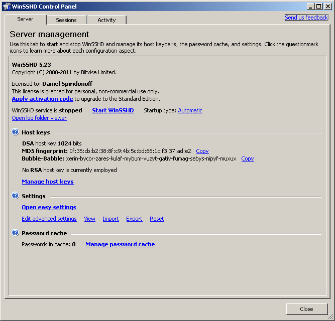 WinSSHD - Servidor SSH para Windows ~ Daniel Spiridonoff