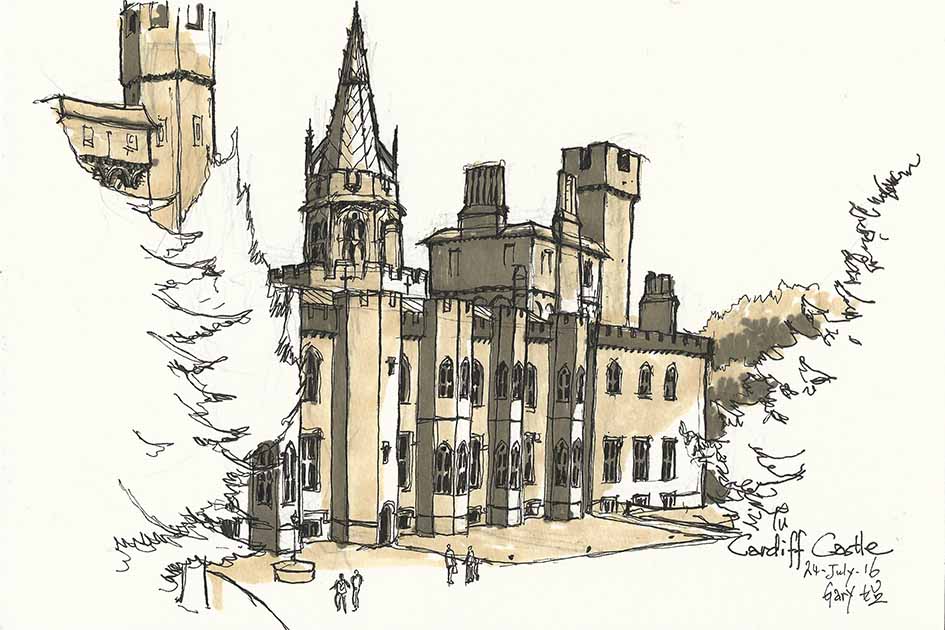 英國GARY畫室: England Travel Sketch : Cardiff Castle 英格蘭旅行速寫 ：卡迪夫堡壘