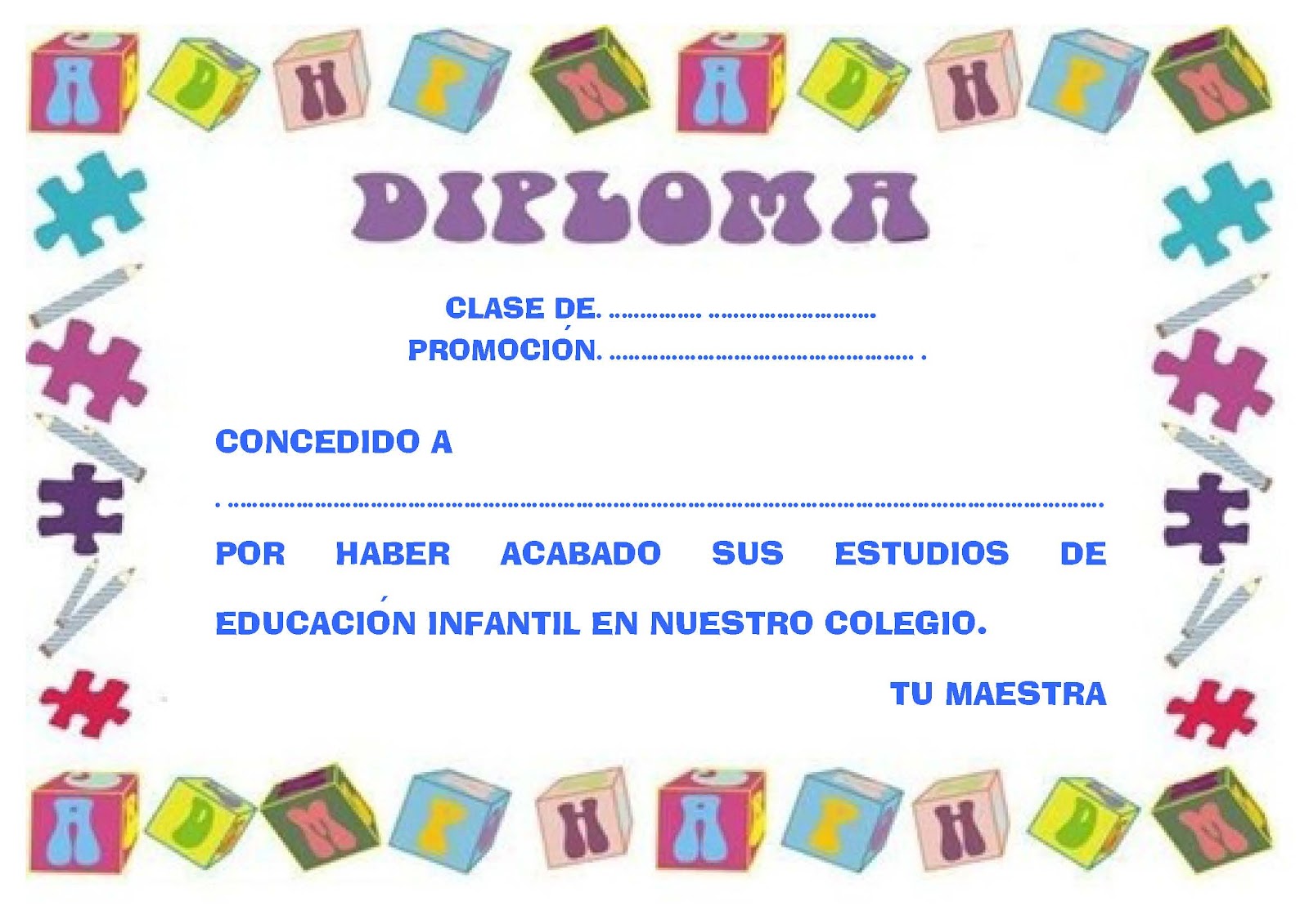 Recursos para Educación Infantil: Diplomas Fin de Curso Escolar