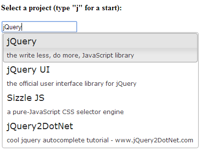 jquery autocomplete with subtitles - jQuery 2 DotNet