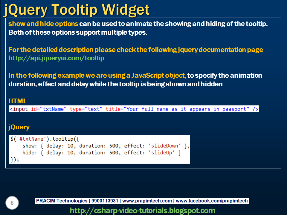 Sql Server Net And C Video Tutorial Jquery Tooltip Widget