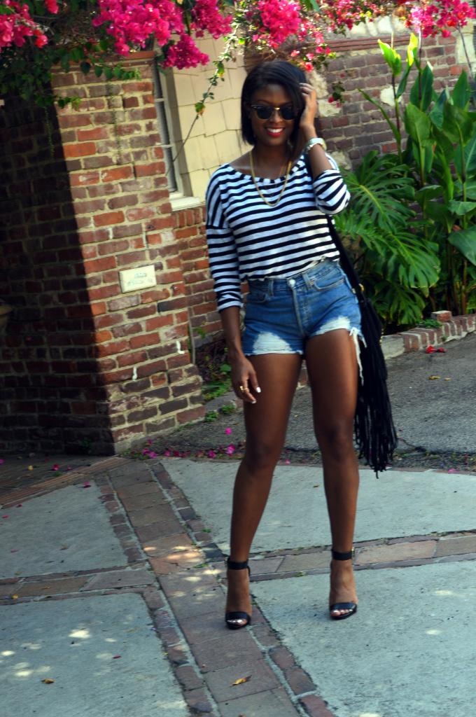 Javicia Leslie: stripes and cutoffs