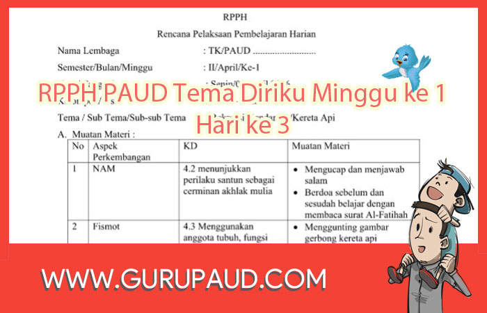 RPPH PAUD Tema Diriku Minggu ke 1 Hari ke 3 | GURU PAUD