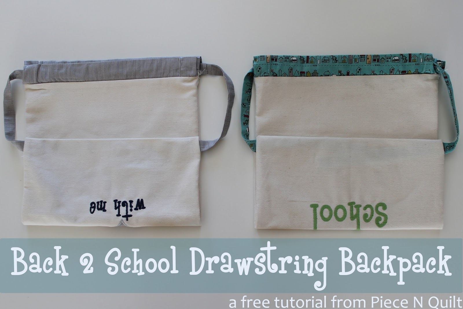 Piece N Quilt: Back 2 School Drawstring Backpack Tutorial