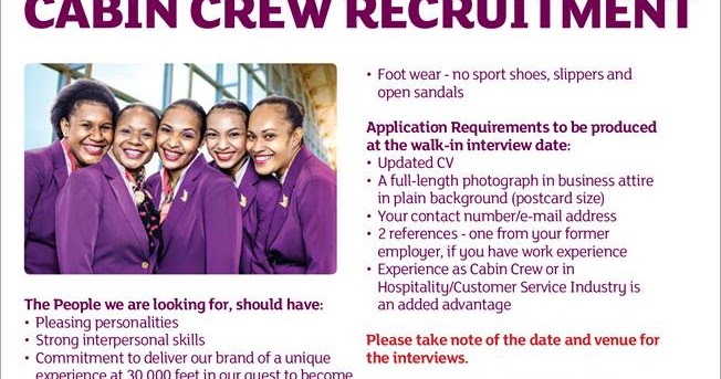 Job Vacancies : Cabin Crew with Air Niugini - Tech Pacific