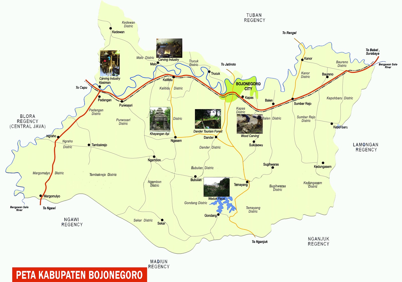 Peta Kabupaten Bojonegoro Lengkap 28 Kecamatan - Sejarah Negara