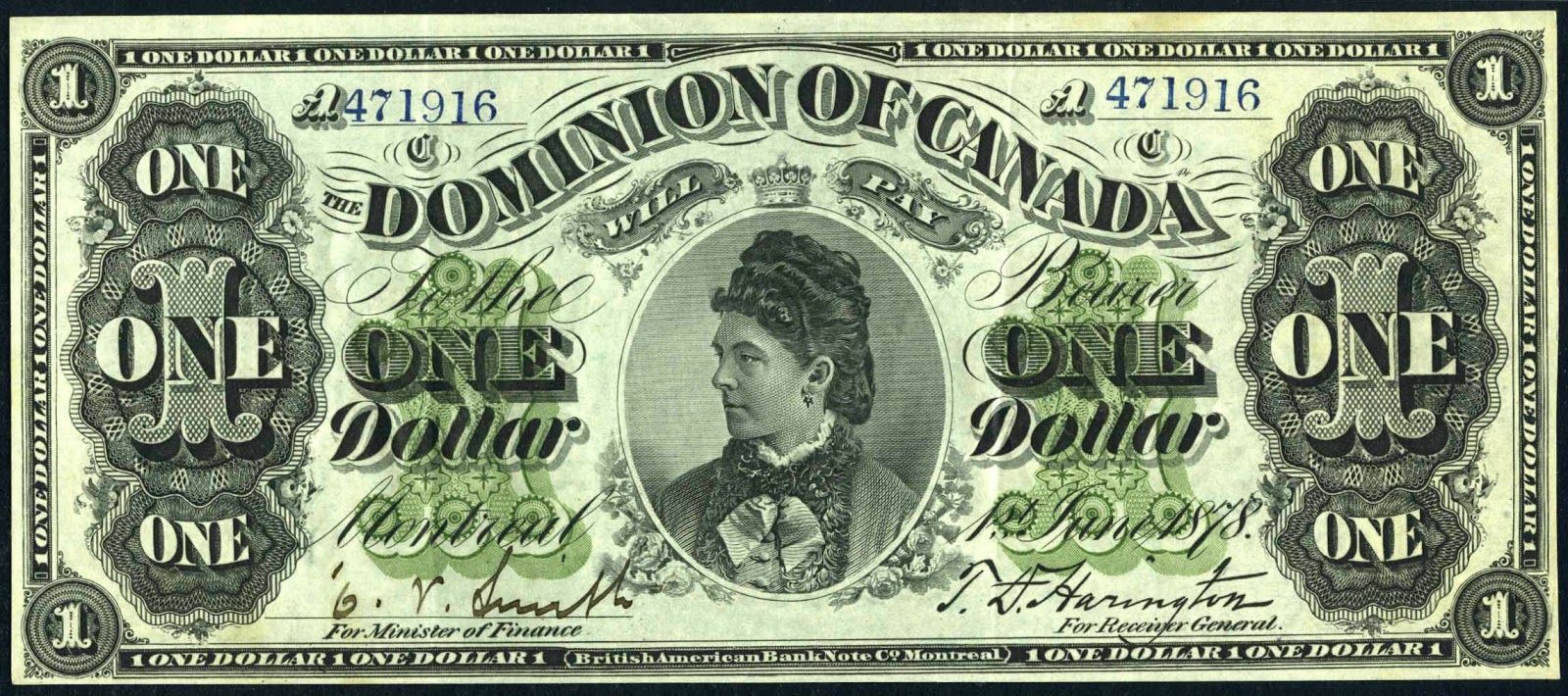 Dominion of Canada One Dollar Bank Note 1878 Countess of Dufferin|World ...