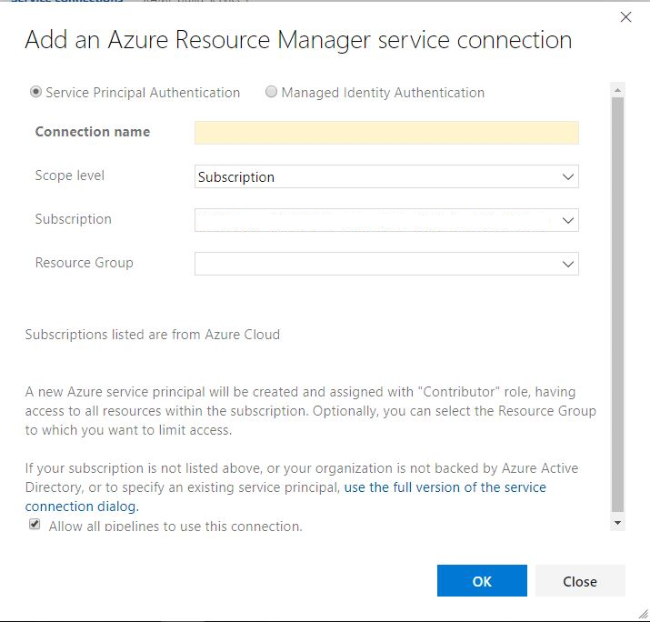 How to Create a Service connection from Azure DevOps to your Azure account