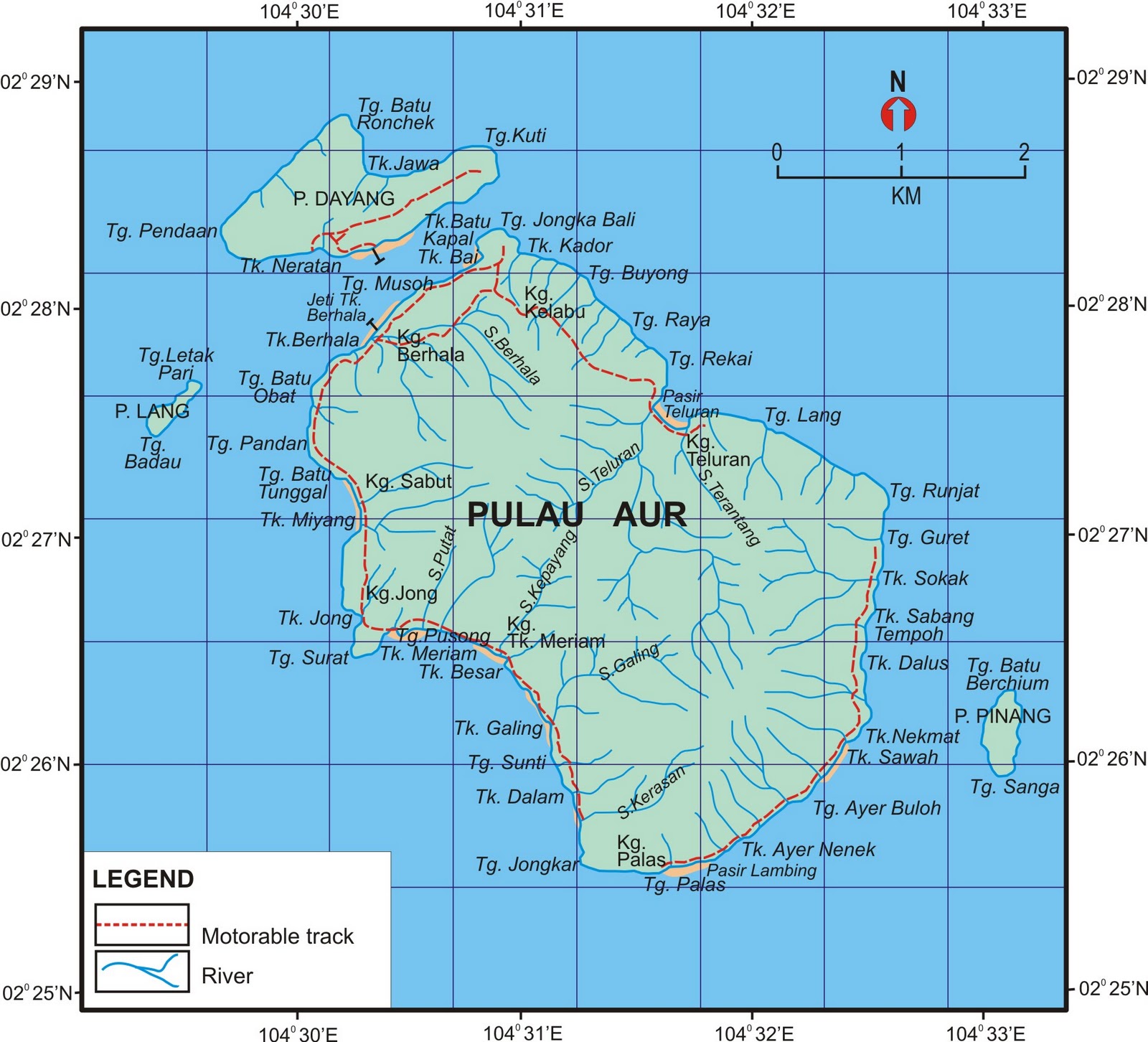 Mersing Islands Johor National Park: map for 6 cluster of Mersing Islands