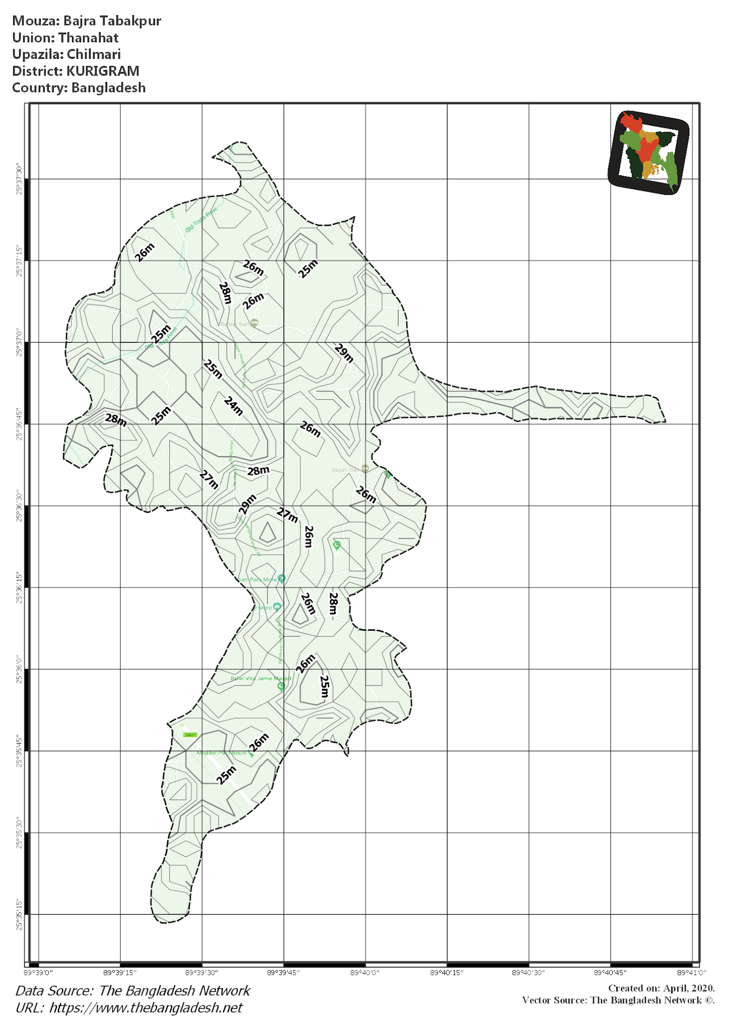 Map of Bajra Tabakpur Mouza, Chilmari, Kurigram