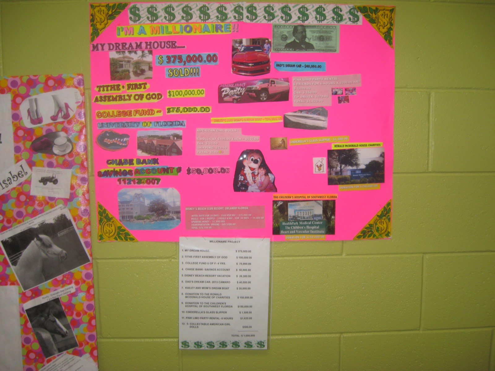 Mrs.Sanders 4th grade class: Million Dollar Projects
