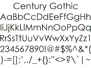 Font Alphabet Styles: Century Gothic