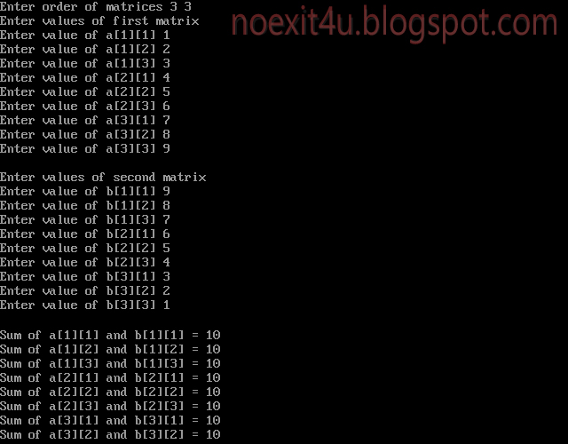 C Program To Add Two Matrices Using Array ~