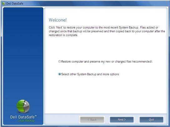 Factory PC restore using Dell DataSafe