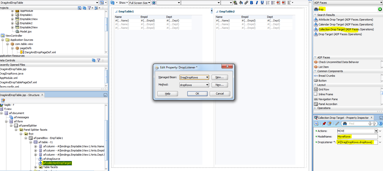 Learning SOA: Drag and Drop feature in ADF table-Reorder single rows values in a table