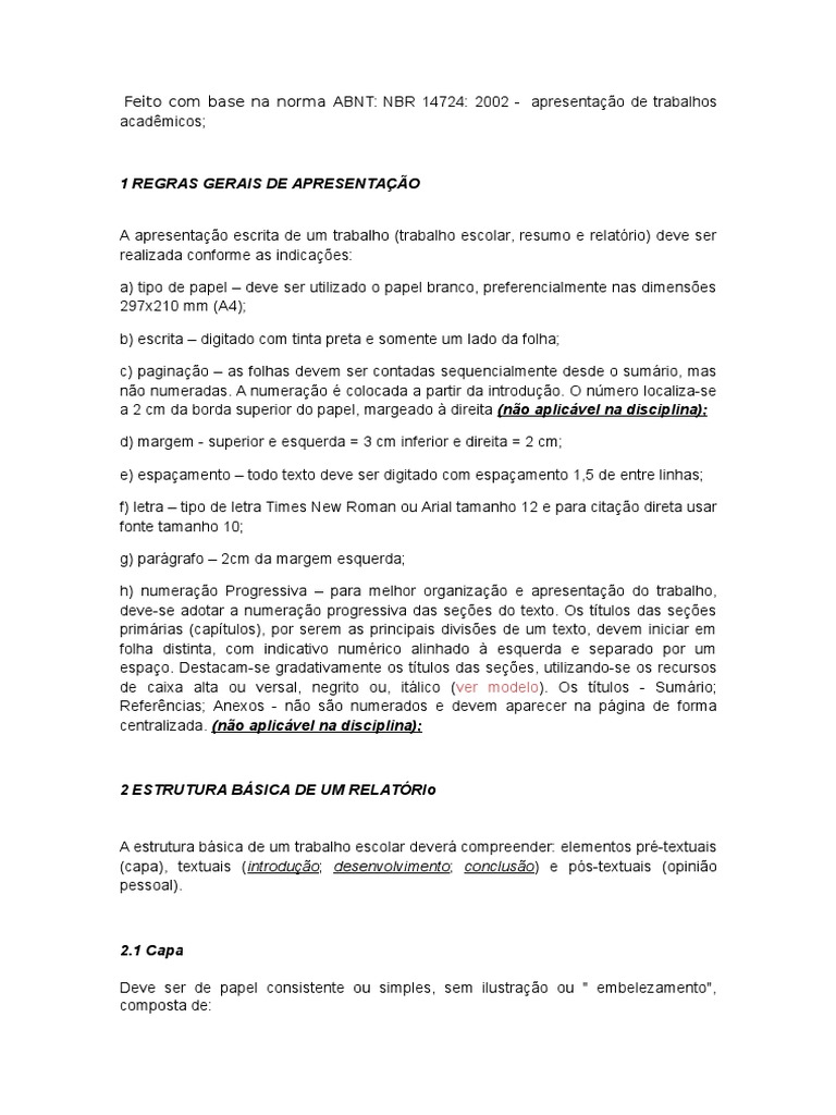 Exemplo De Relatorio Academico Abnt Word