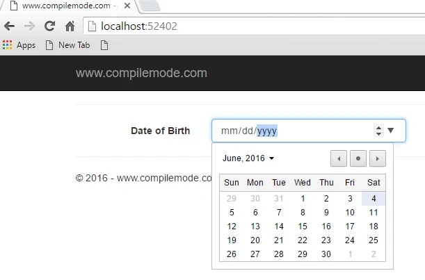 Calendar Control Using Model Class in ASP.NET MVC