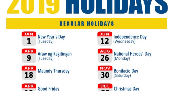 2019 Philippine National Holidays - Senior High School Philippines