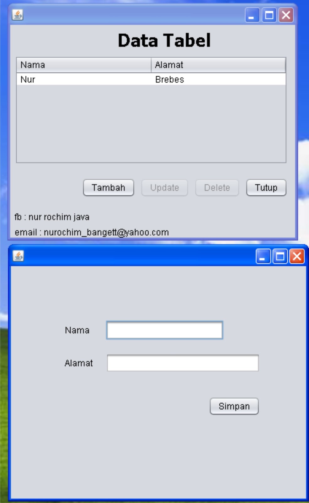 Catatan Java: Contoh Aplikasi Java Simpan Data Dalam Tabel Tanpa Database dan Pindah Data Antar Form