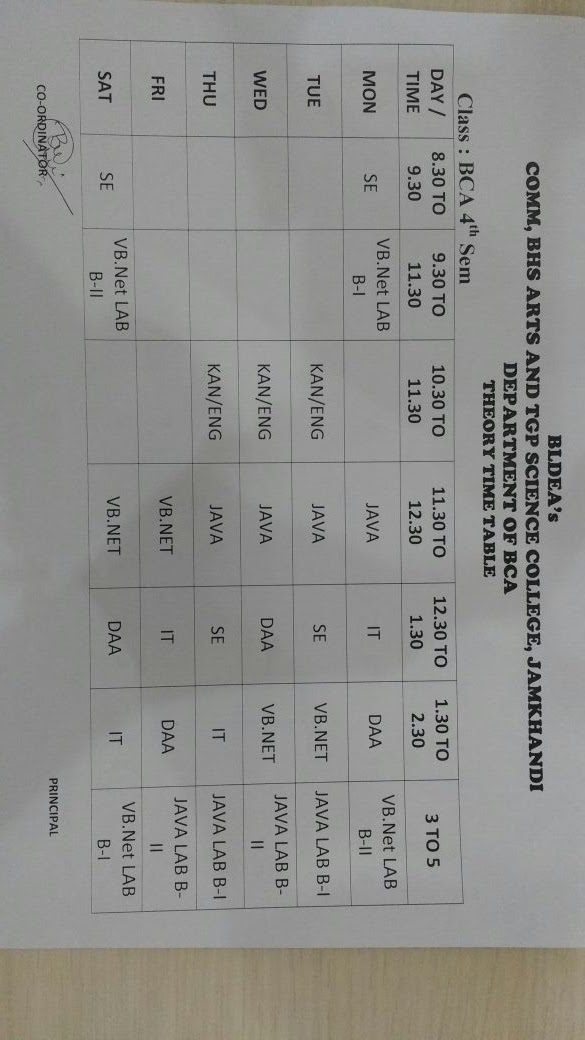 BCA - Time Table 2016-17 ~ SANTOSH UMADI