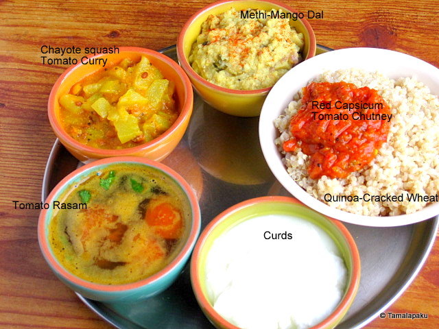 Red Capsicum-Tomato Chutney - Lunch Thali ~ Tamalapaku