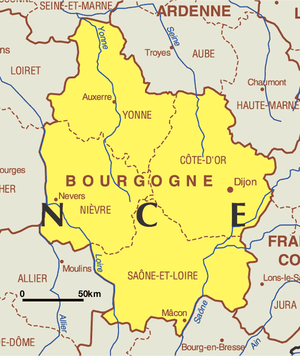 Carte de France: Carte de la Région Bourgogne