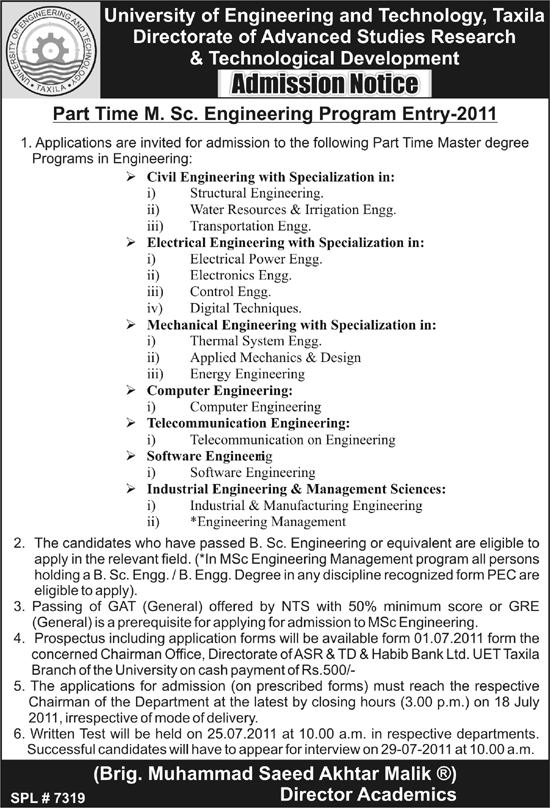Admission in Pakistan: 26-Jun-2011