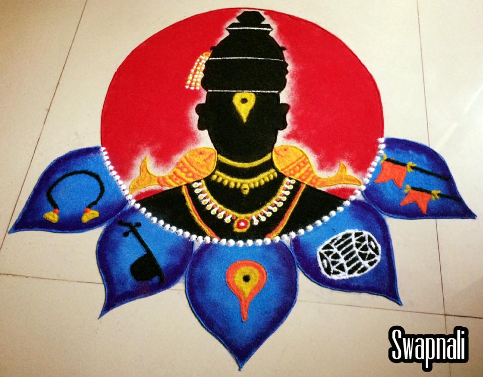 CHODAVARAMNET: LORD VISHNU - FREEHAND KUNDAN RANGOLI ART 2017