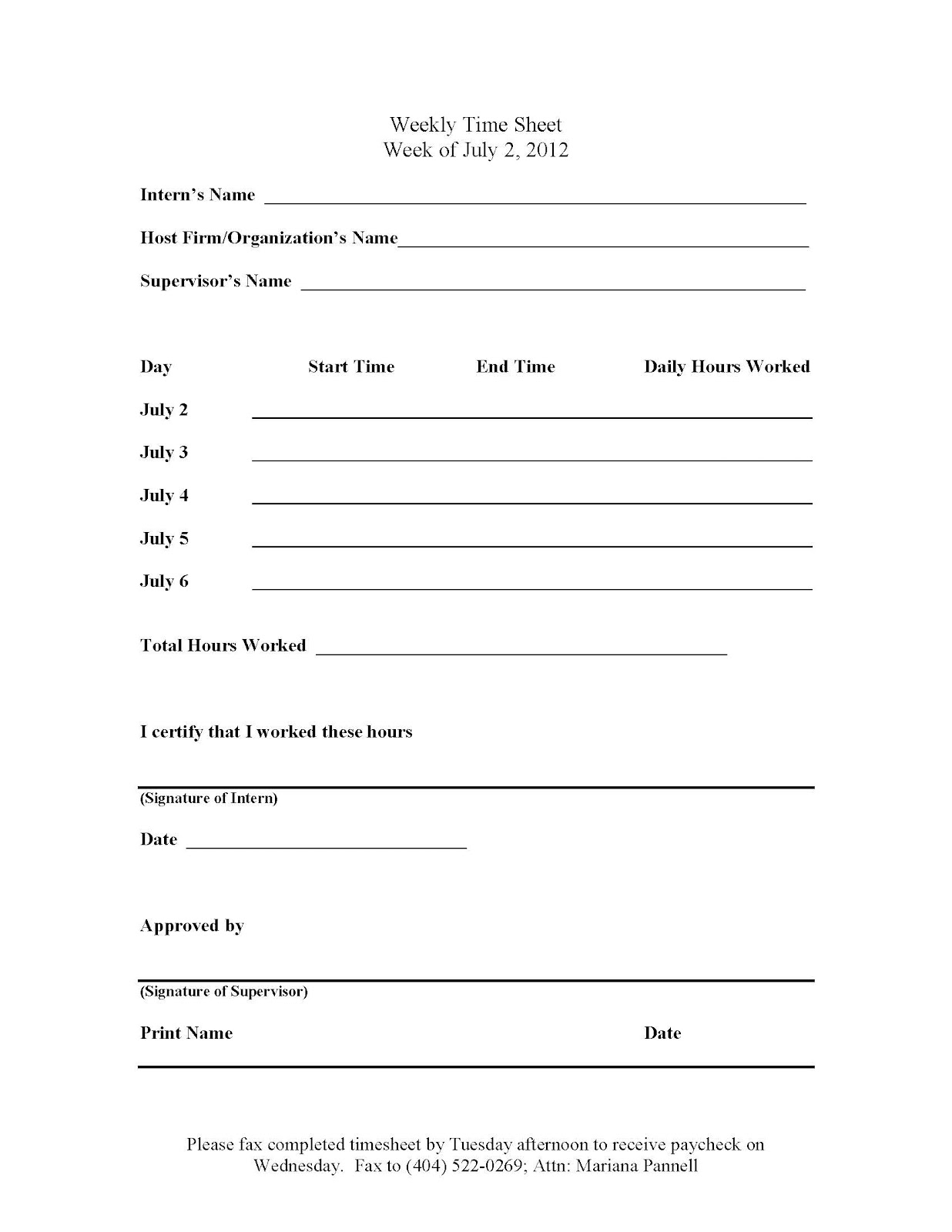 SLIP 20: Time Sheet Week of July 2-6, 2012